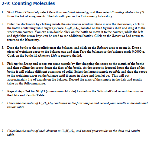 Solved 2-9: Counting Molecules 1. Start Virtual ChemLab, | Chegg.com