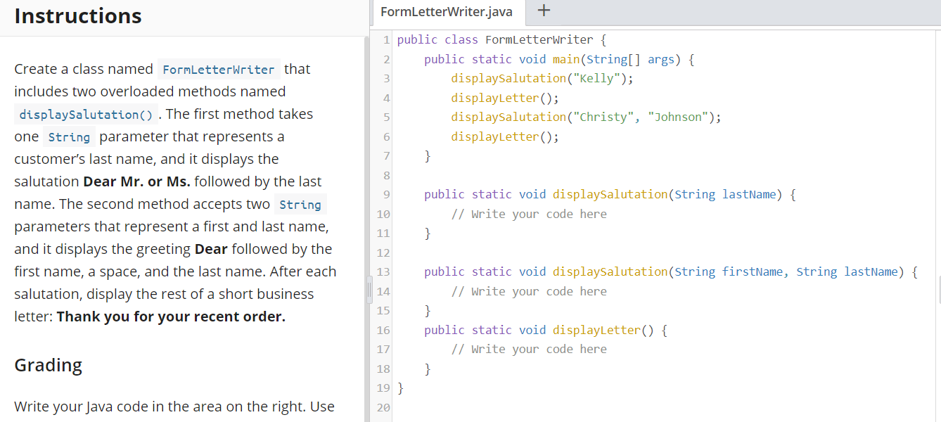 Solved Instructions FormLetterWriter.java + 1 public class | Chegg.com