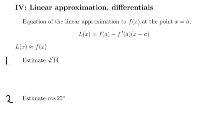 Solved IV: Linear approximation, differentials Equation of | Chegg.com