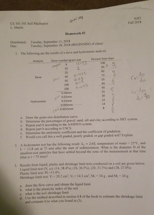 Solved CE 341-101 Soil Mechanics L. Martin Semi tey NJIT | Chegg.com