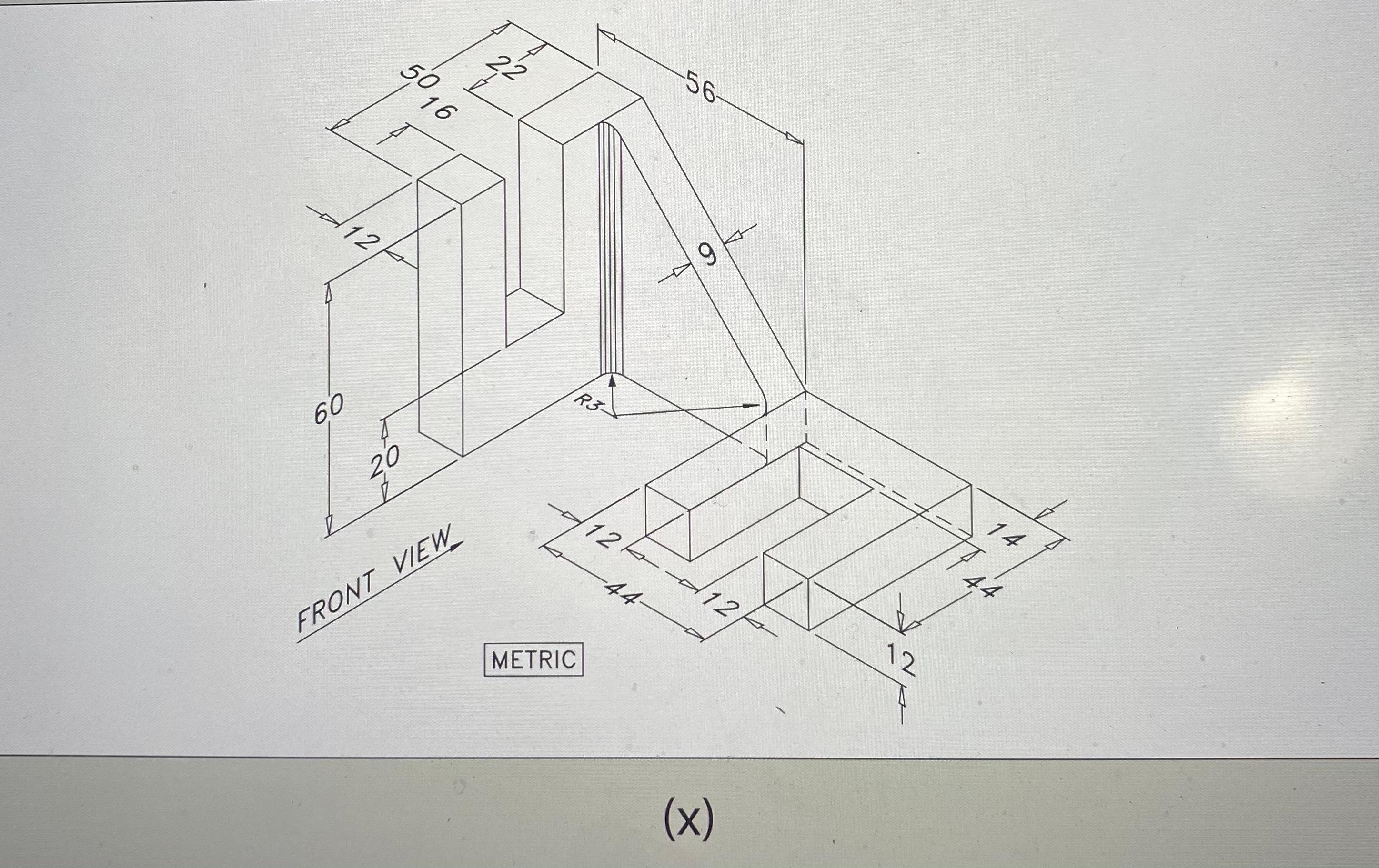 Solved Draw part in SolidWorks. Set up a four-view display | Chegg.com