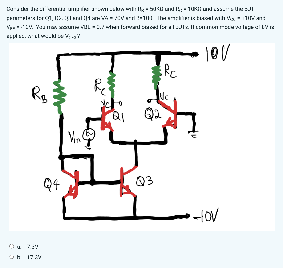 Solved Consider the differential amplifier shown below with | Chegg.com