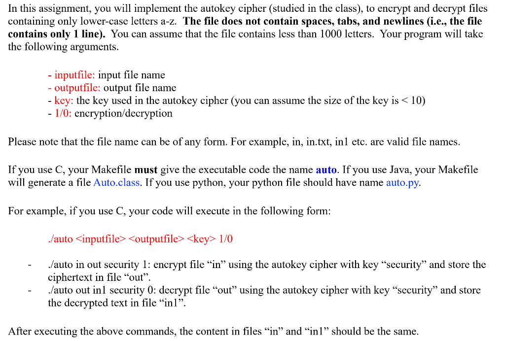 In this assignment, you will implement the autokey | Chegg.com