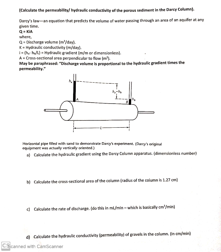 (Calculate the permeability/ hydraulic conductivity | Chegg.com