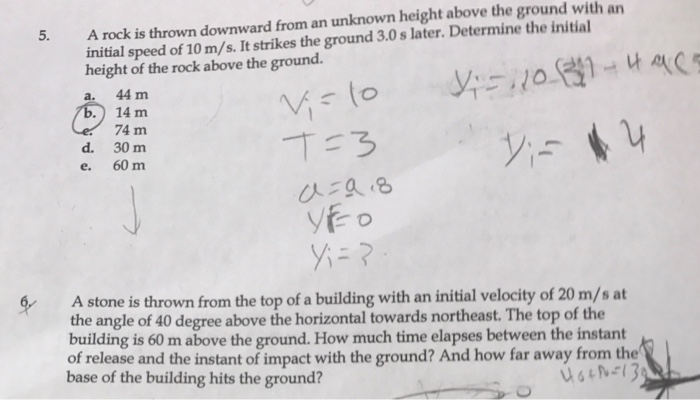 Solved A rock is thrown downward from an unknown height | Chegg.com