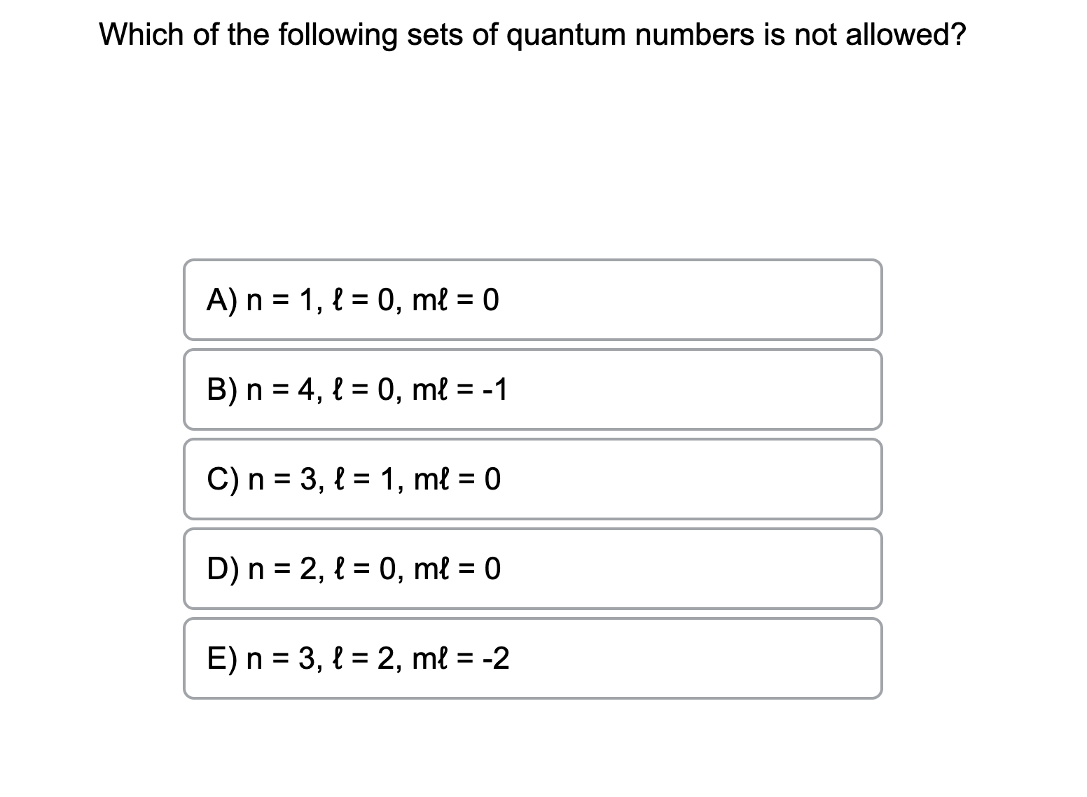 Solved Which of the following sets of quantum numbers is not | Chegg.com