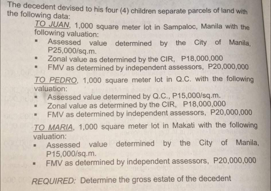 The decedent devised to his four (4) children | Chegg.com