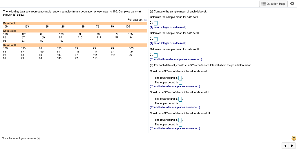 Solved Question Help The following data sets represent | Chegg.com
