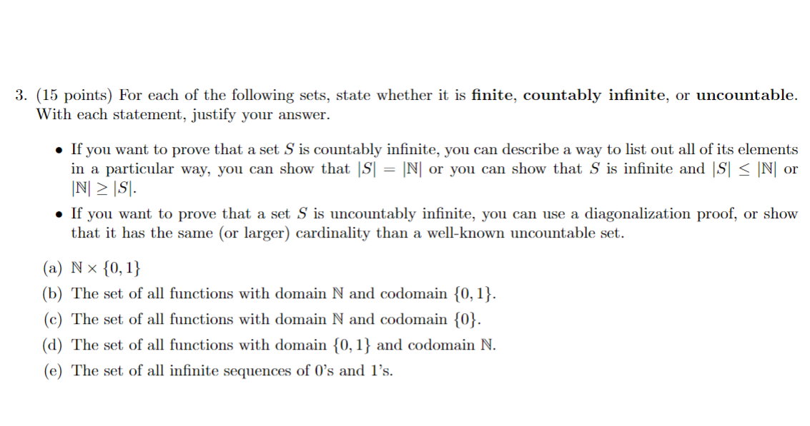 Solved 3. (15 points) For each of the following sets, state | Chegg.com