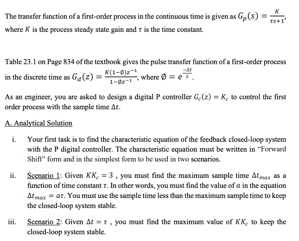 Solved The transfer function of a first-order process in the | Chegg.com