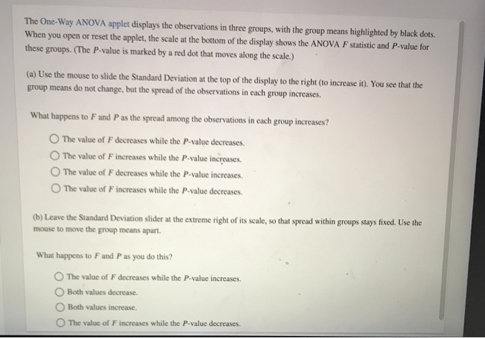 Solved The One-Way ANOVA applet displays the observations in | Chegg.com