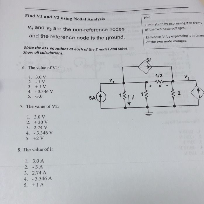 Solved Find V1 and V2 using Nodal Analysis Hint Eliminate l' | Chegg.com