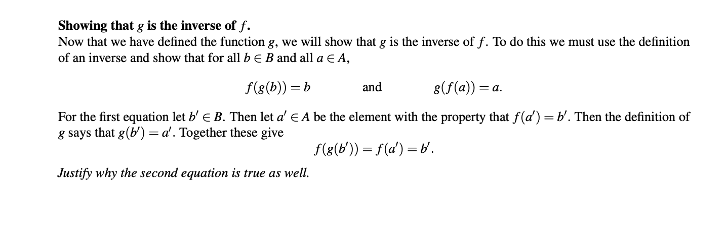 Solved Showing that g is the inverse of f. Now that we have | Chegg.com