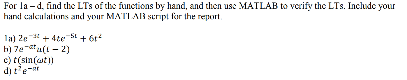 Solved For la – d, find the LTs of the functions by hand, | Chegg.com