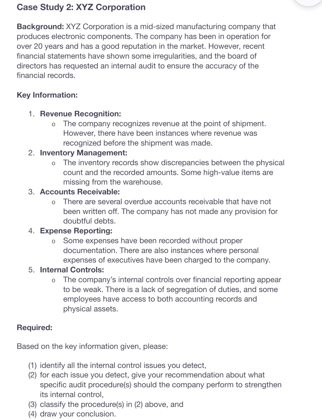 Solved Case Study 2: XYZ CorporationBackground: XYZ | Chegg.com
