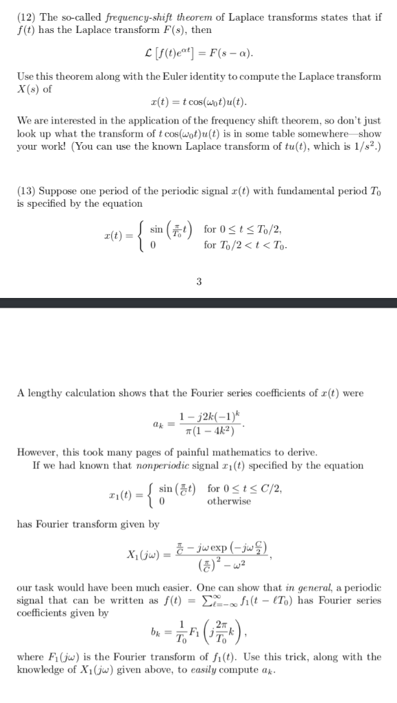 Solved (12) The so-called frequency-shift theorem of Laplace | Chegg.com