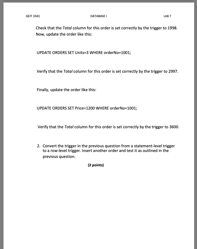 Solved Triggers 1 Use The Create Table Command In Chapter 