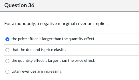 Solved Question 36 For a monopoly, a negative marginal | Chegg.com