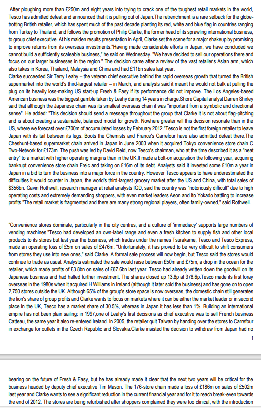 Solved Evaluate Tesco's strategy based on the four basic | Chegg.com