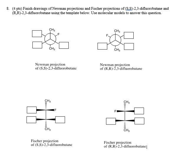 Solved 8. (4 pts) Finish drawings of Newman projections and | Chegg.com