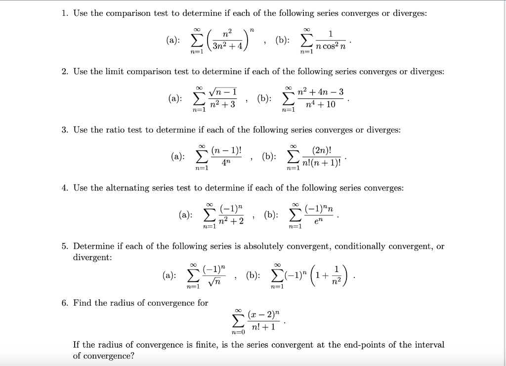 Solved 1. Use the comparison test to determine if each of | Chegg.com