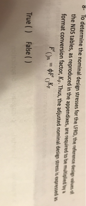 Solved To determine the nominal design stresses for the | Chegg.com