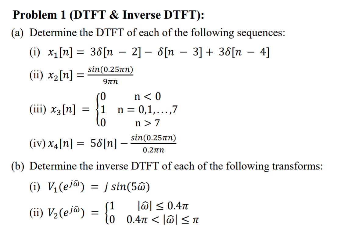 Solved Problem 1 (DTFT & Inverse DTFT): (a) Determine the | Chegg.com