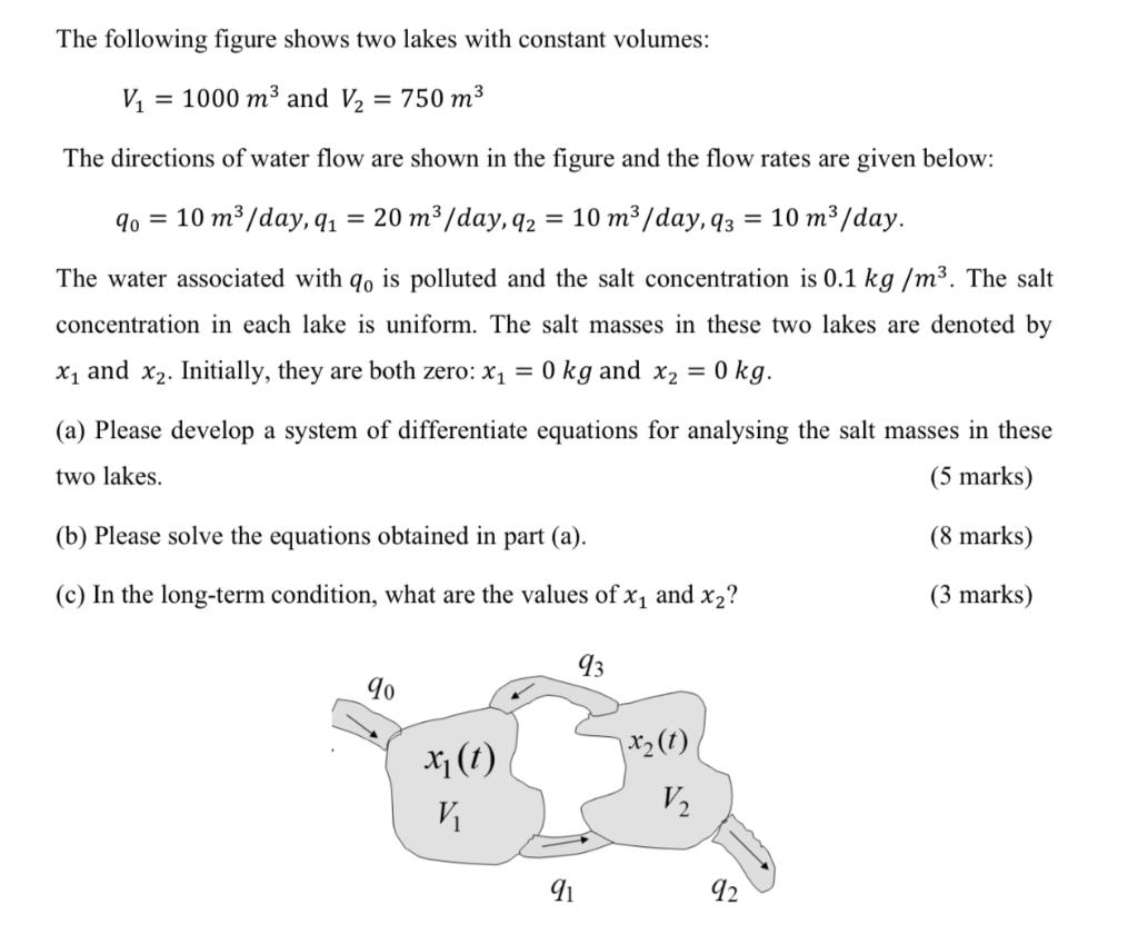 Solved The following figure shows two lakes with constant | Chegg.com