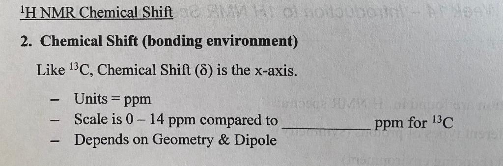 Solved 'H NMR Chemical Shift Football 2. Chemical Shift | Chegg.com