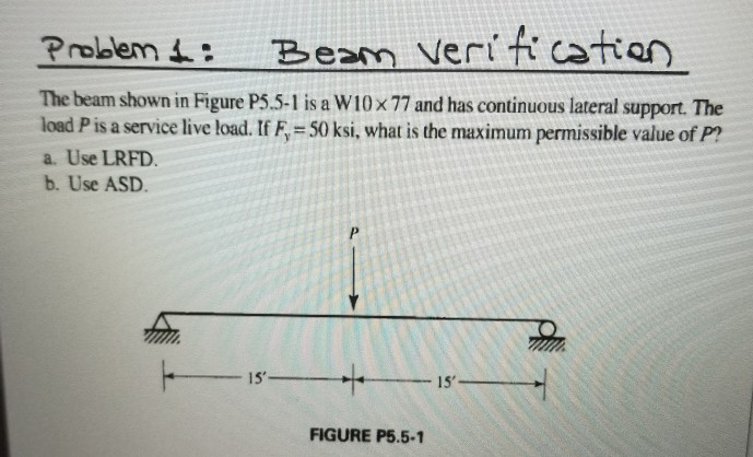 Solved The beam shown in Figure P5.5-1 is a W10x 77 and has | Chegg.com