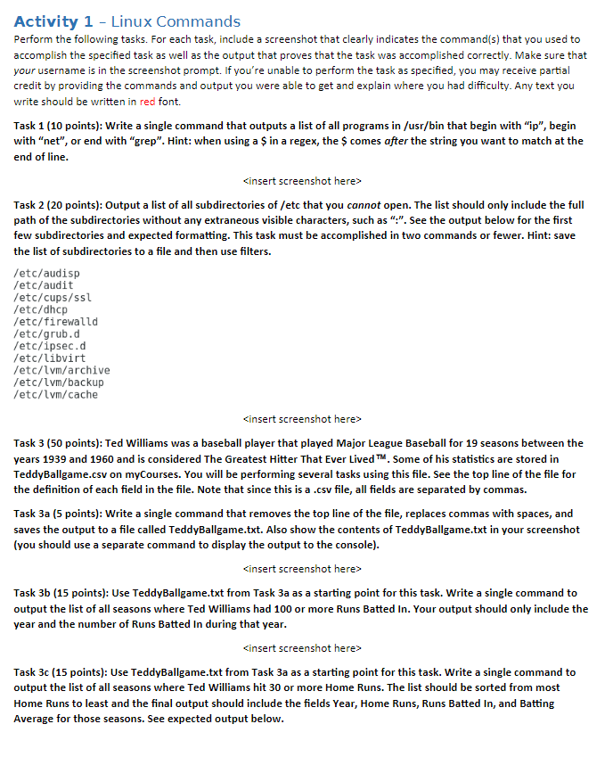 Solved Activity 1 Linux Commands Perform The Following Chegg