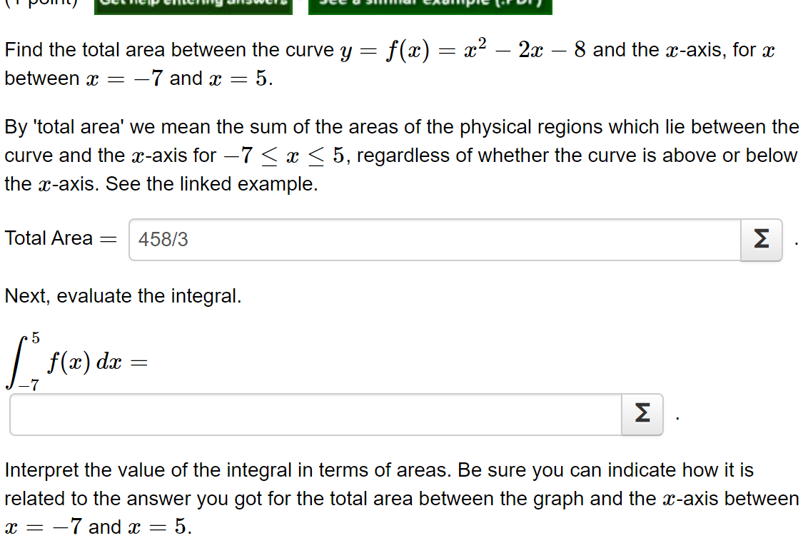 Solved Find the total area between the curve y between x = | Chegg.com