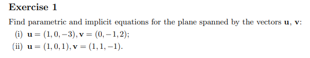 Solved Exercise 1Find parametric and implicit equations for | Chegg.com