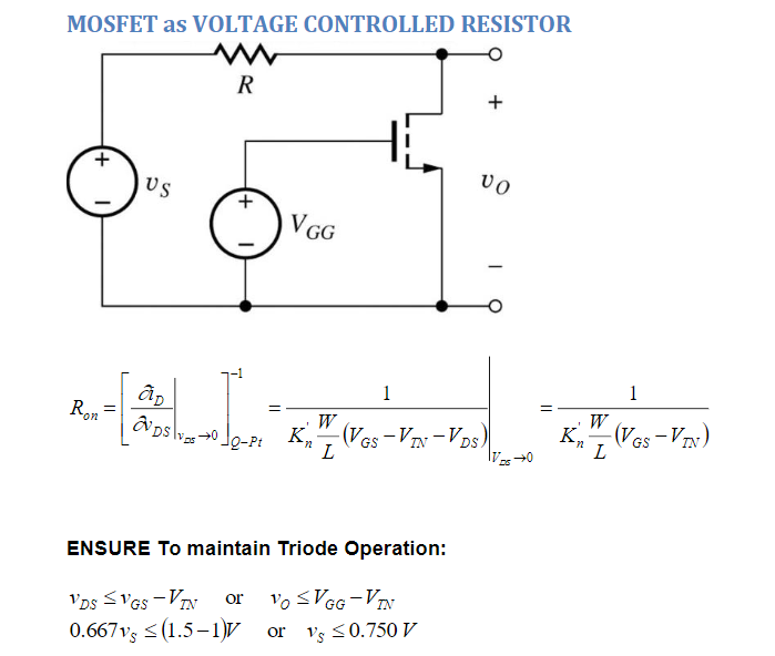 Solved MOSFET as VOLTAGE CONTROLLED RESISTOR 1) Ron GSTV | Chegg.com