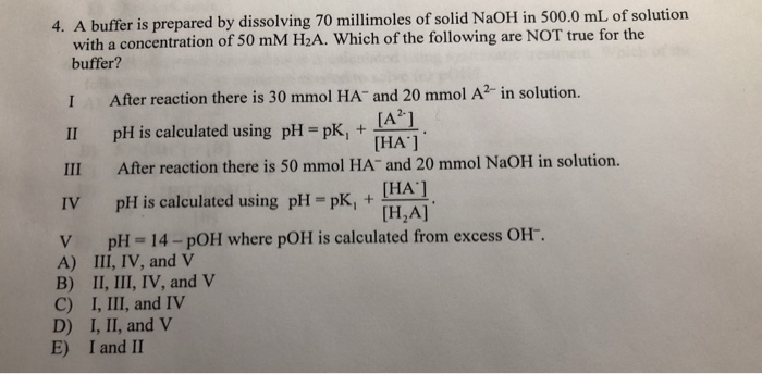 Solved 4. A buffer is prepared by dissolving 70 millimoles | Chegg.com