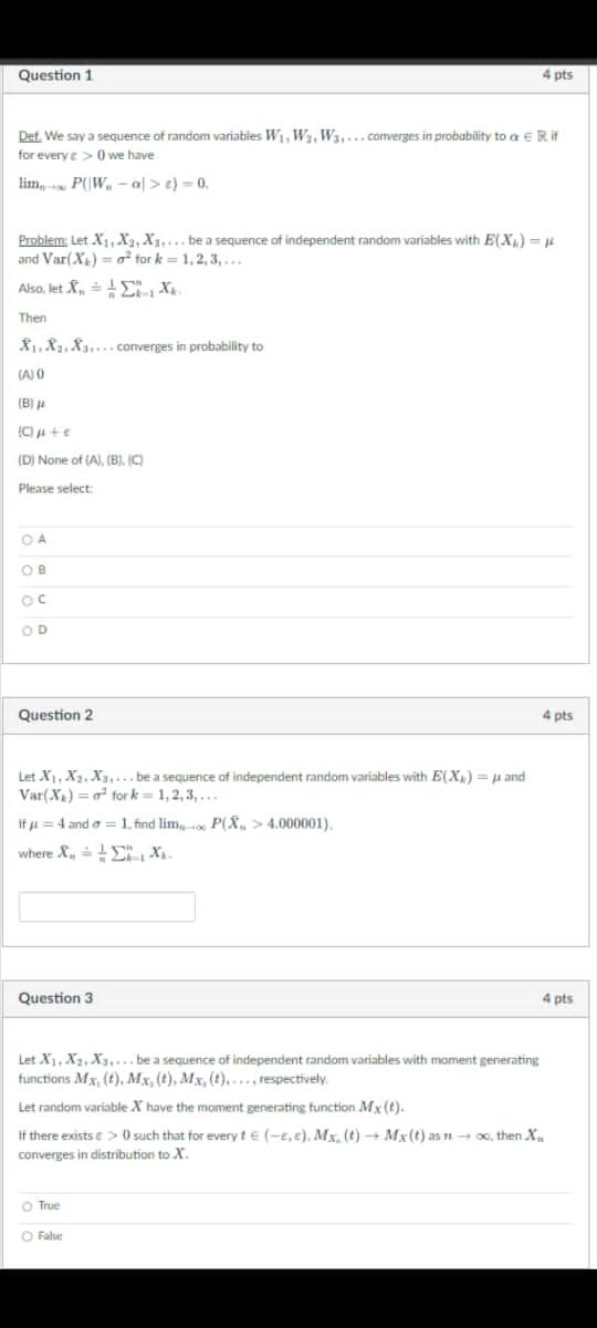 Solved Det. We say a sequence of random variables W1,W2,W3,… | Chegg.com