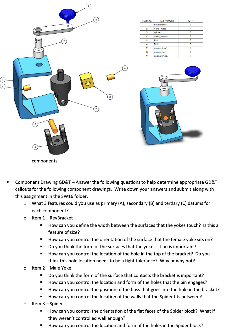 ITEM NO PART NUMBER RevBracket Yoke_male spider QTY 1 | Chegg.com