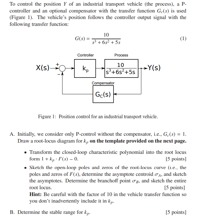Solved To control the position Y of an industrial transport | Chegg.com