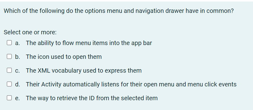 Solved Which of the following do the options menu and | Chegg.com