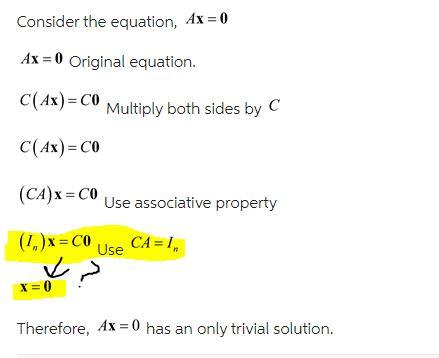 Solved Consider the equation, Ax=0 Ax=0 Original equation. | Chegg.com