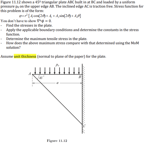 Solved Figure 11.12 shows a 45∘ triangular plate ABC built | Chegg.com