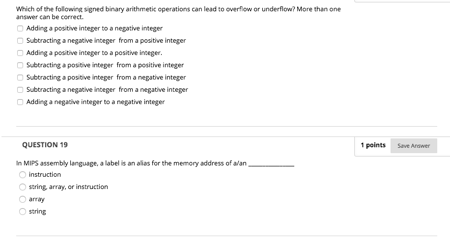 Solved Which Of The Following Signed Binary Arithmetic 