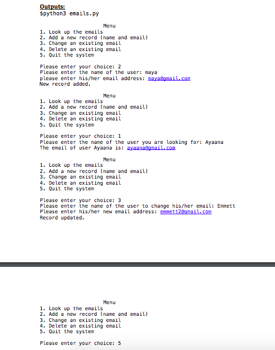 Solved Problem 3: Name and Email Addresses (emails.py) | Chegg.com