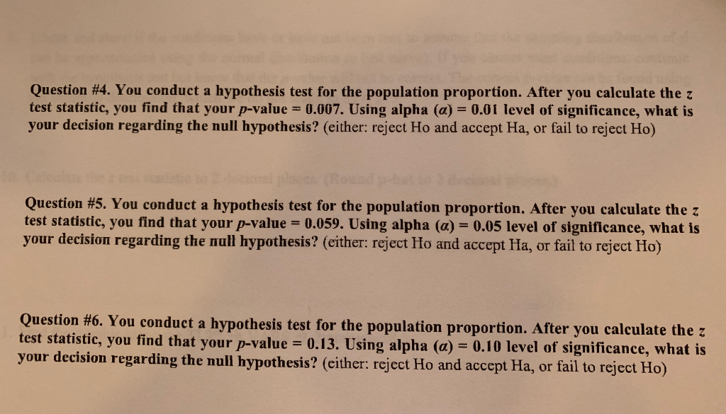 Solved Question #4. You conduct a hypothesis test for the | Chegg.com