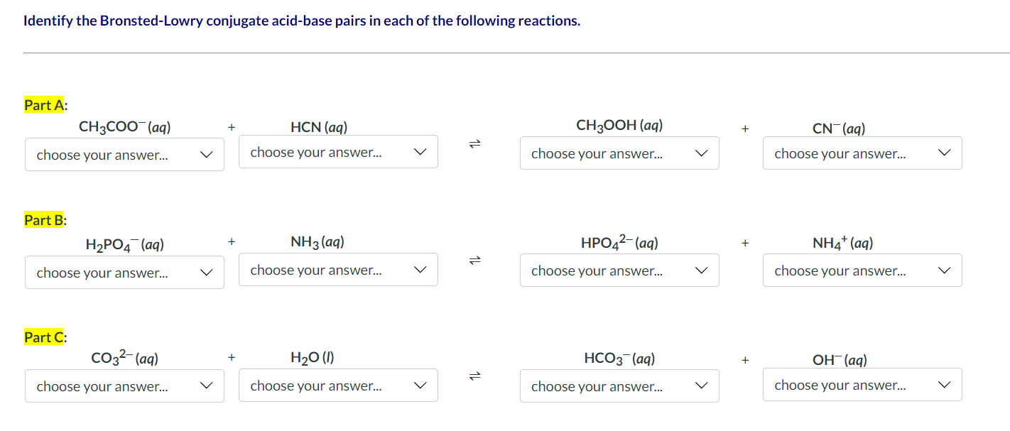Solved Identify the Bronsted-Lowry conjugate acid-base pairs | Chegg.com