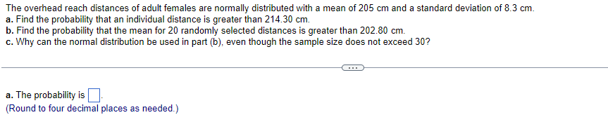 Solved The overhead reach distances of adult females are | Chegg.com