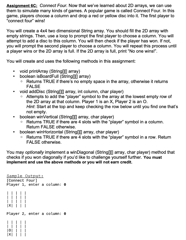 Solved Assignment 6C: Connect Four. Now that we've learned | Chegg.com