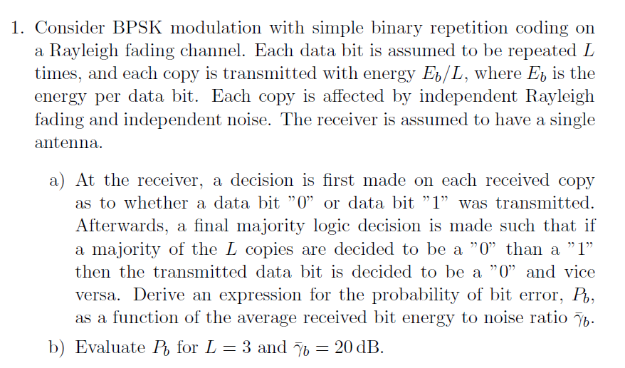 Consider BPSK modulation with simple binary | Chegg.com