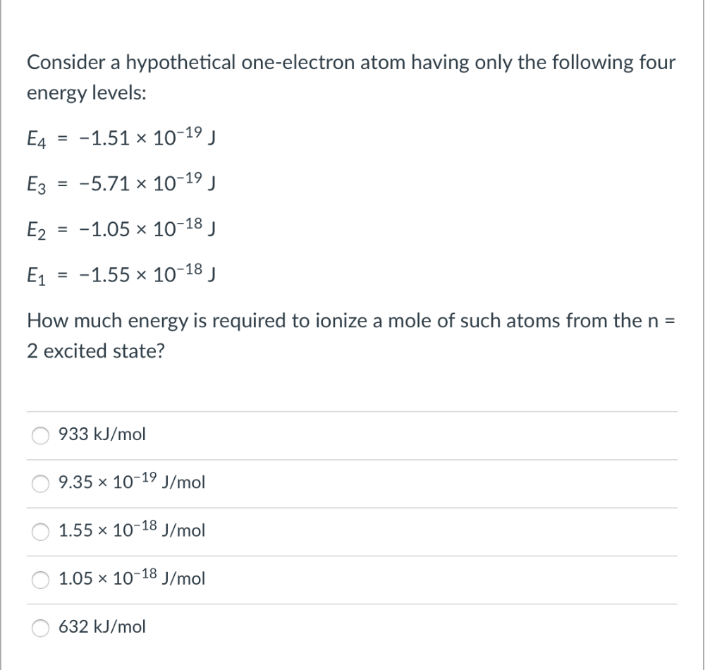 Solved Consider A Hypothetical One Electron Atom Having Only