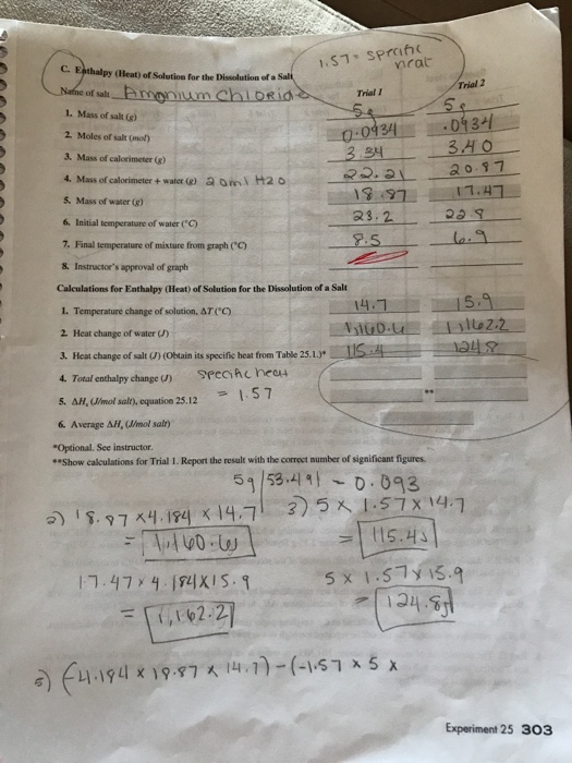 Solved C. Enthalpy (Heat) of Solution for the Dissolution of | Chegg.com